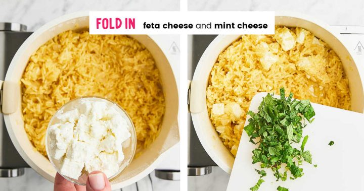 Easy Mint Rice With Feta Cheese